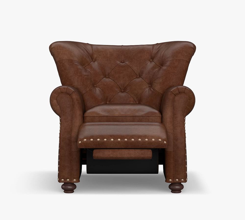 Lansing Tufted Leather Recliner with Nailheads | Pottery Barn