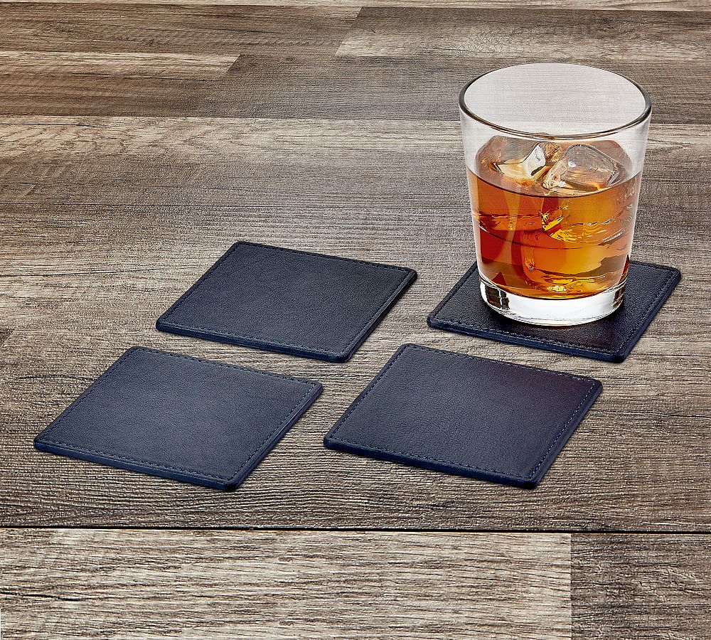 French Handcrafted Leather Square Coasters - Set of 4 | Pottery Barn