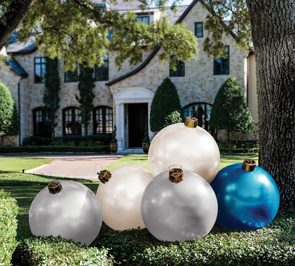 Frosty White, Blue, & Silver Decorative Holiballs | Pottery Barn