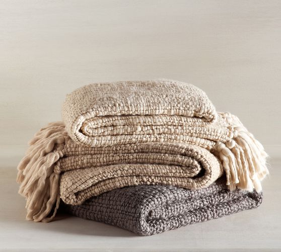 OPEN BOX: Textured Basketweave Knit Throw | Pottery Barn