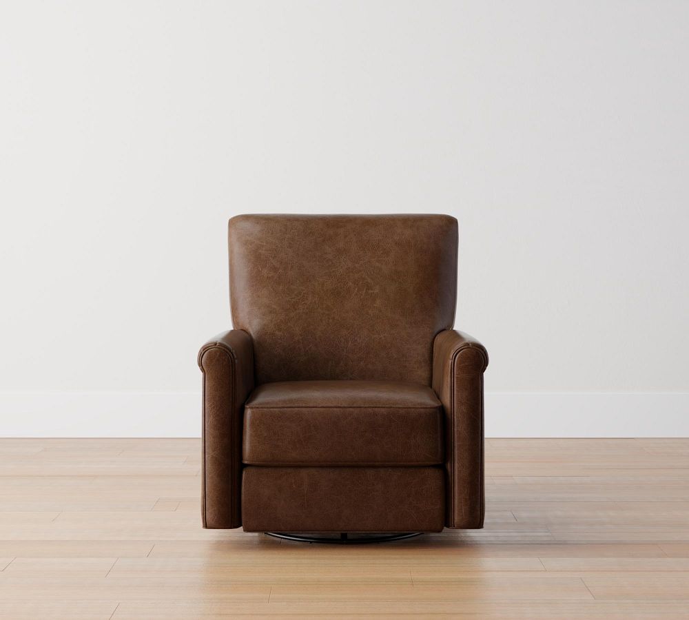 Irving Roll Arm Leather Power Swivel Glider Recliner | Pottery Barn