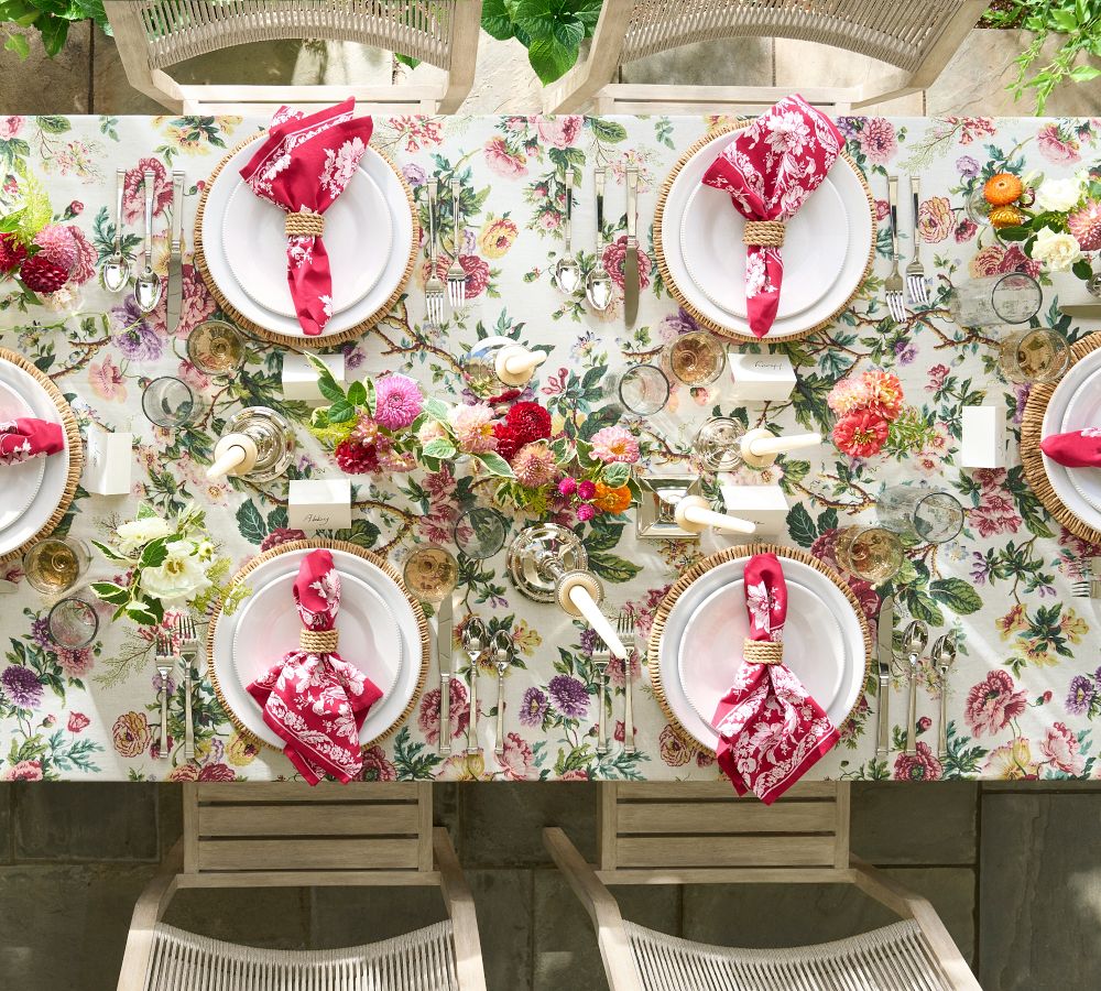 Garden Floral Cotton/Linen Tablecloth | Pottery Barn