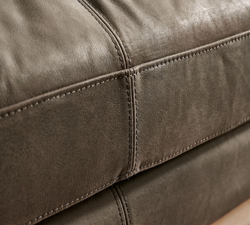 Jake Leather Sofa Wood Base | Pottery Barn