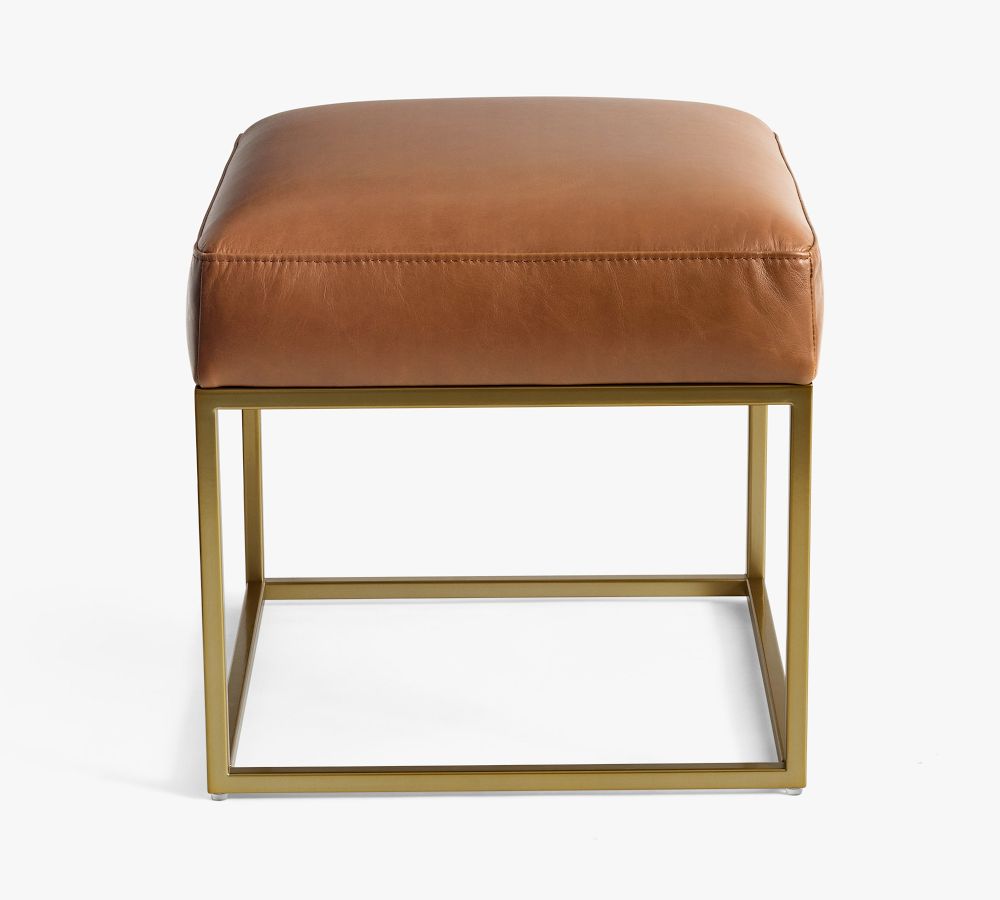 Millie Leather Square Accent Stool | Pottery Barn