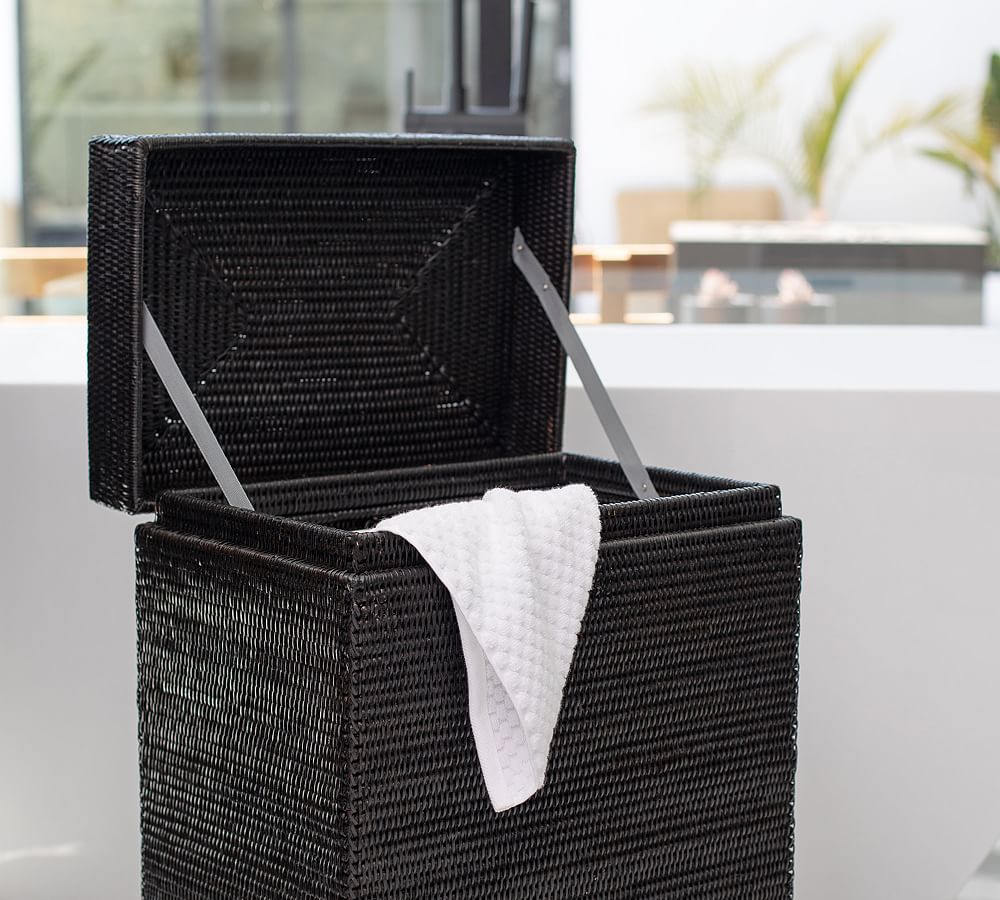 Tava Handwoven Rattan Rectangular Hinged Hamper | Pottery Barn
