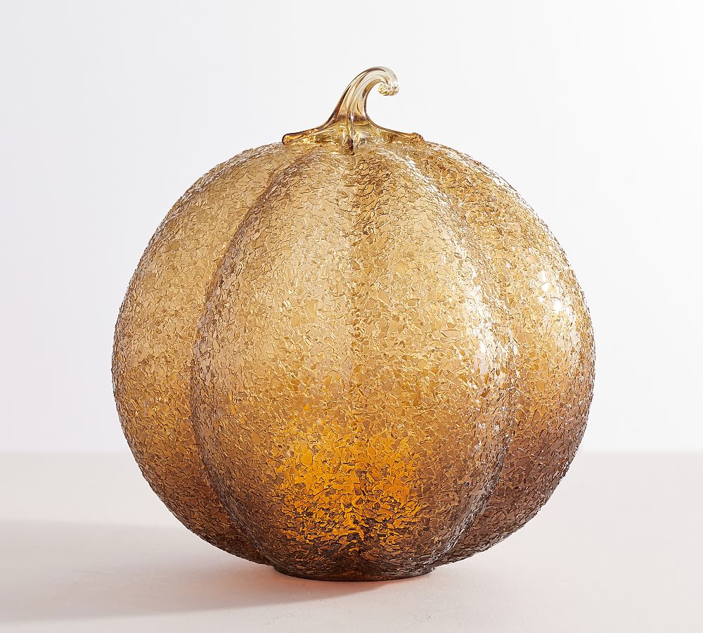 Textured Glass Amber Pumpkin Cloche | Pottery Barn