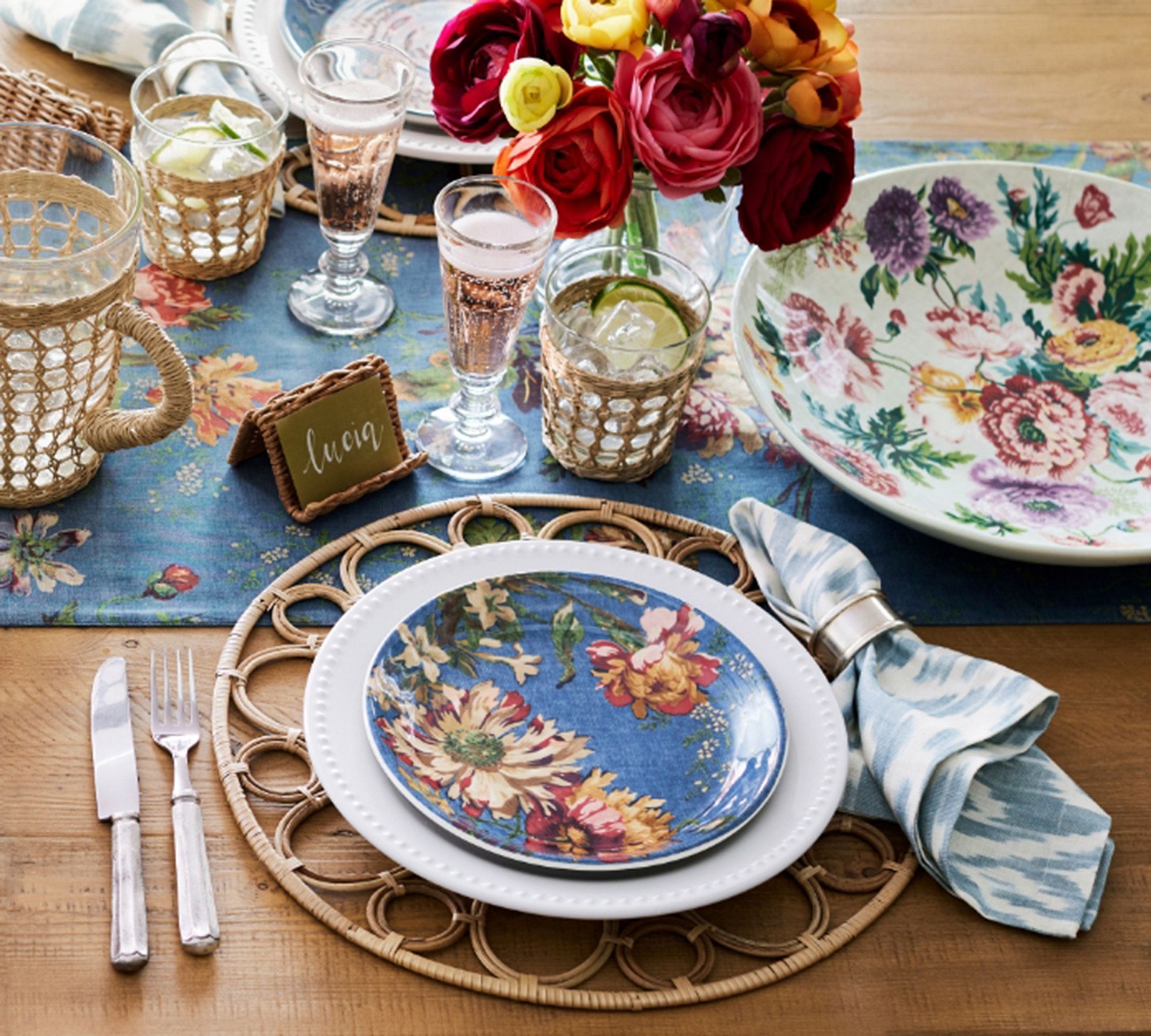 Meadow Floral Print Organic Cotton Table Runner | Pottery Barn