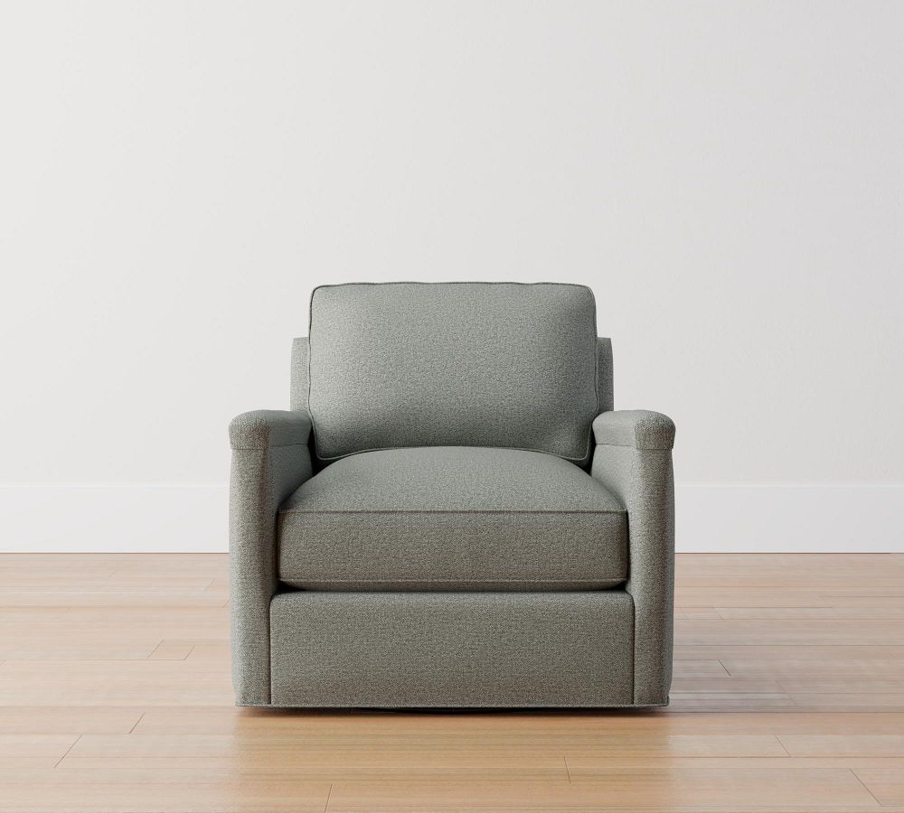 Tyler Upholstered Square Arm Swivel Armchair | Pottery Barn