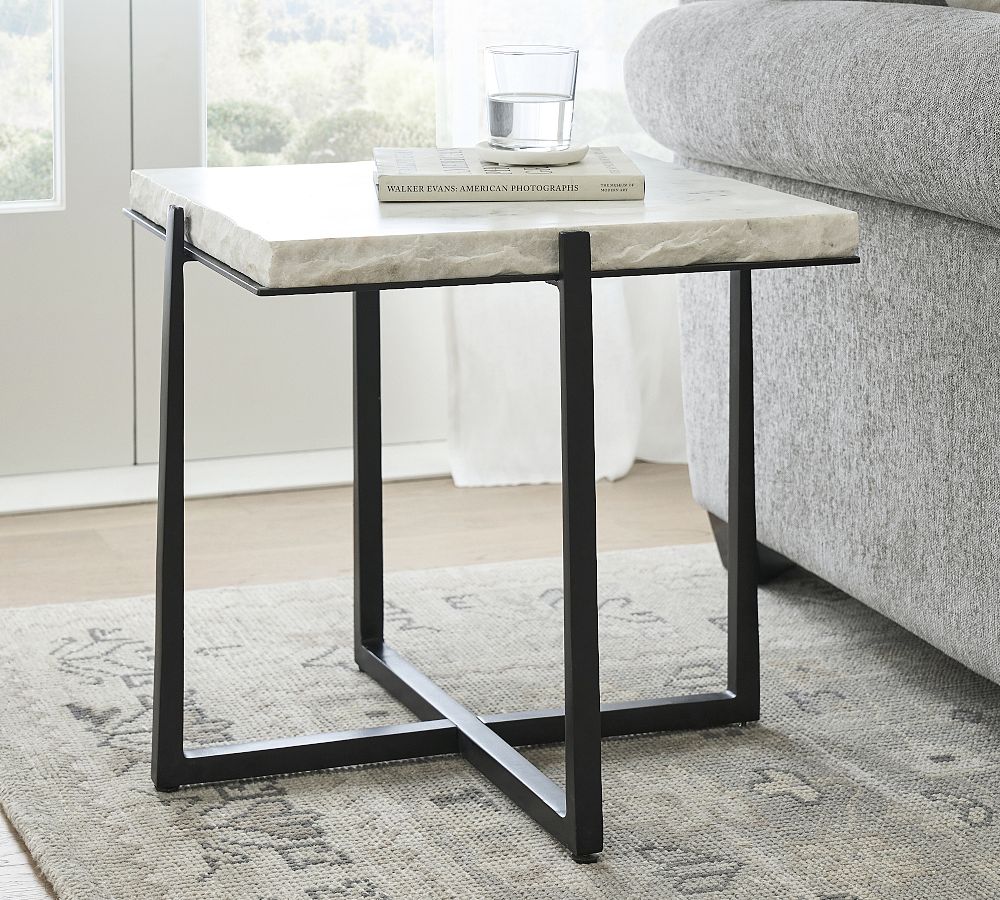 Cori Square Chiseled Marble Side Table | Pottery Barn
