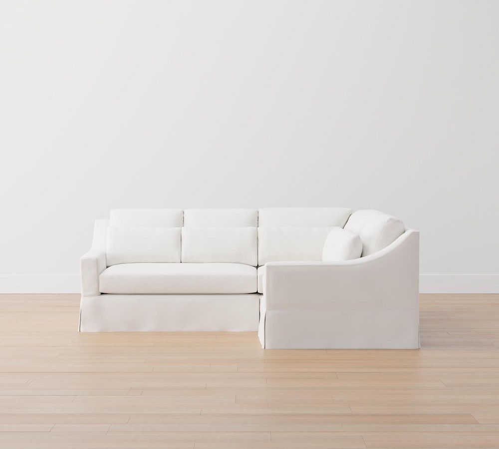 York Slope Arm Deep Seat Slipcovered 3-Piece Sectional with Bench ...