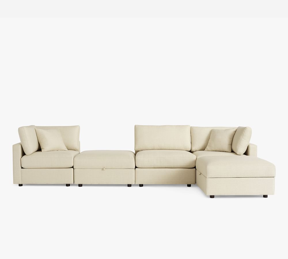 Modular Square Arm Upholstered 5-Piece Chaise Sectional | Pottery Barn