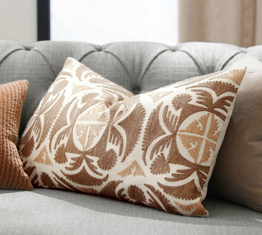 Varick Embroidered Lumbar Throw Pillow | Pottery Barn