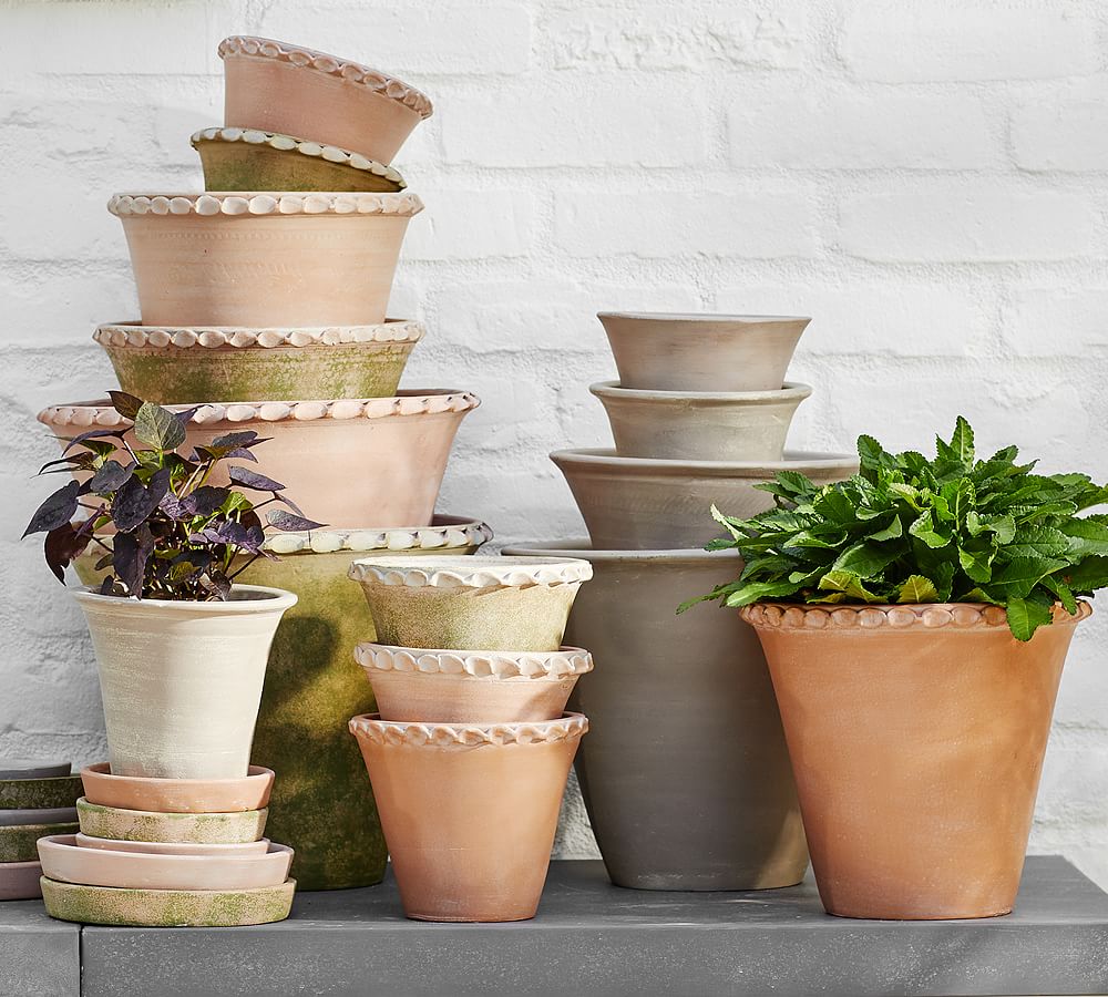 Provence Scalloped Edge Outdoor Planters - Clay | Pottery Barn