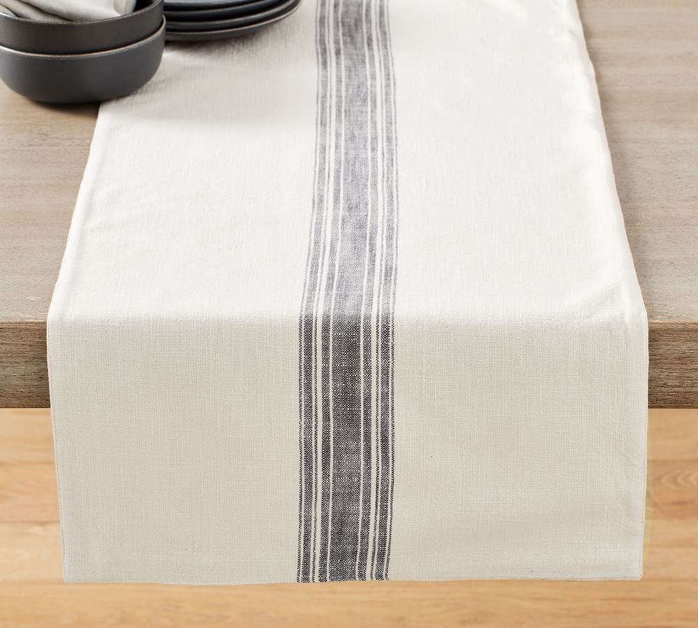 French Striped Organic Cotton Grain Sack Table Runner | Pottery Barn