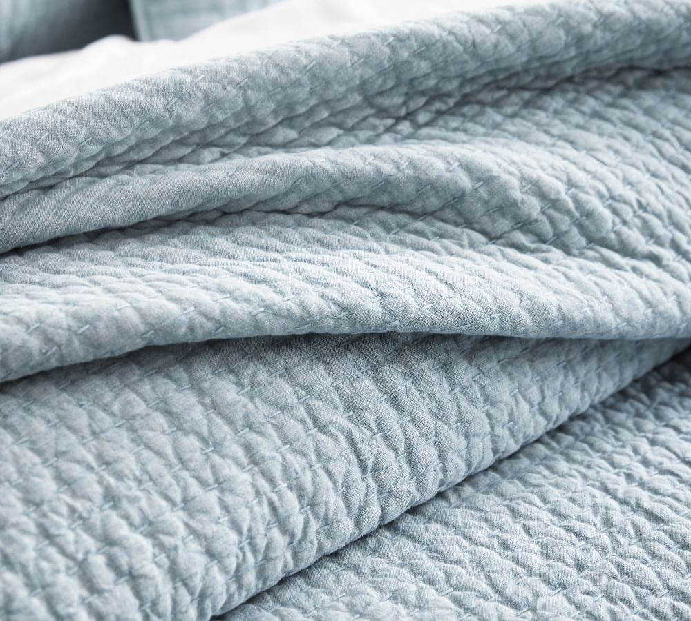 Pick-Stitch Handcrafted Cotton/Linen Quilt | Pottery Barn