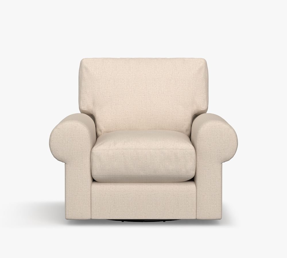 Turner Roll Arm Upholstered Swivel Armchair | Pottery Barn