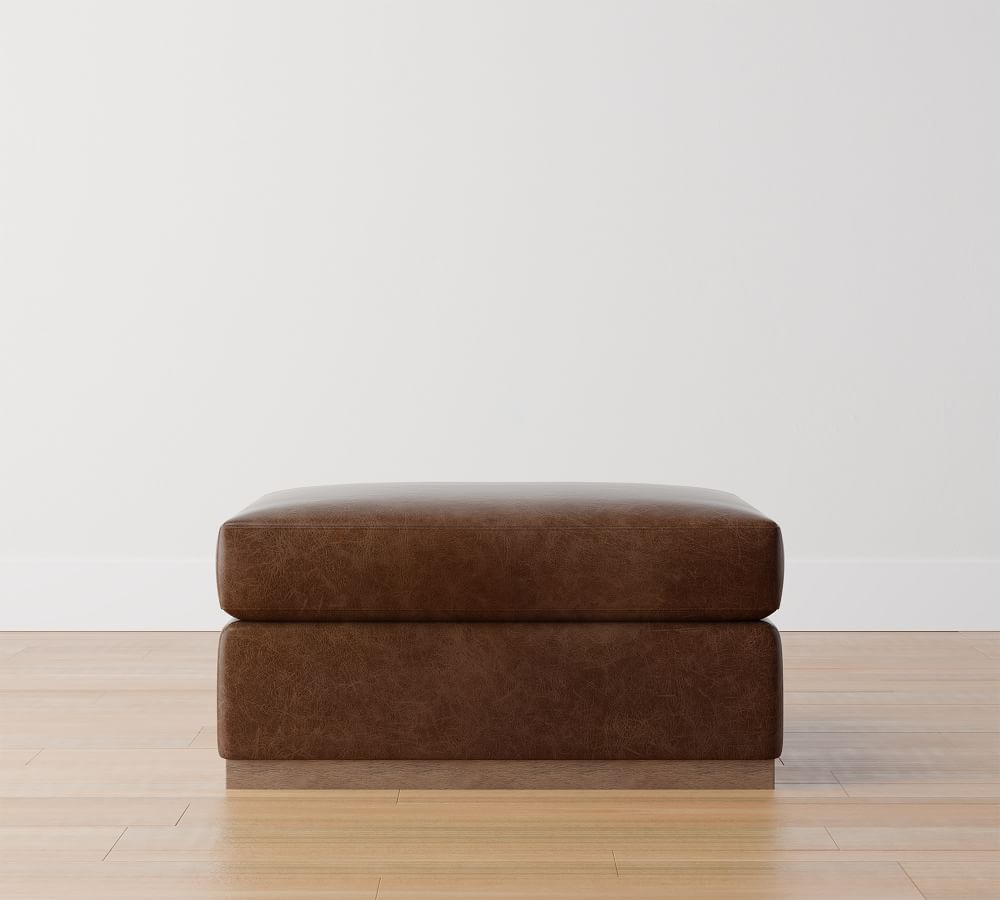 Carmel Square Slim Arm Leather Sectional Ottoman with Wood Base ...