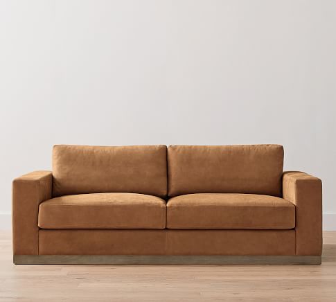 Carmel Square Arm Leather Sleeper Sofa with Wood Base | Pottery Barn