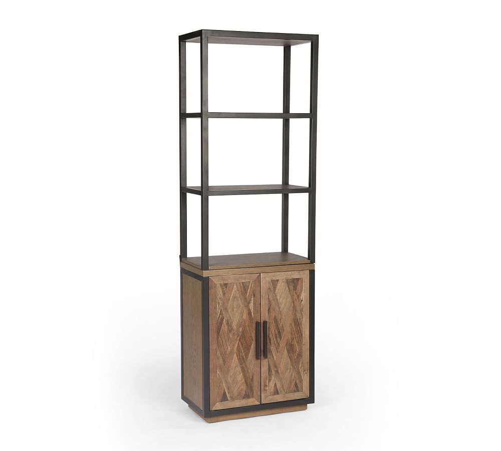Parquet Reclaimed Wood Open Bookcase with Doors | Pottery Barn