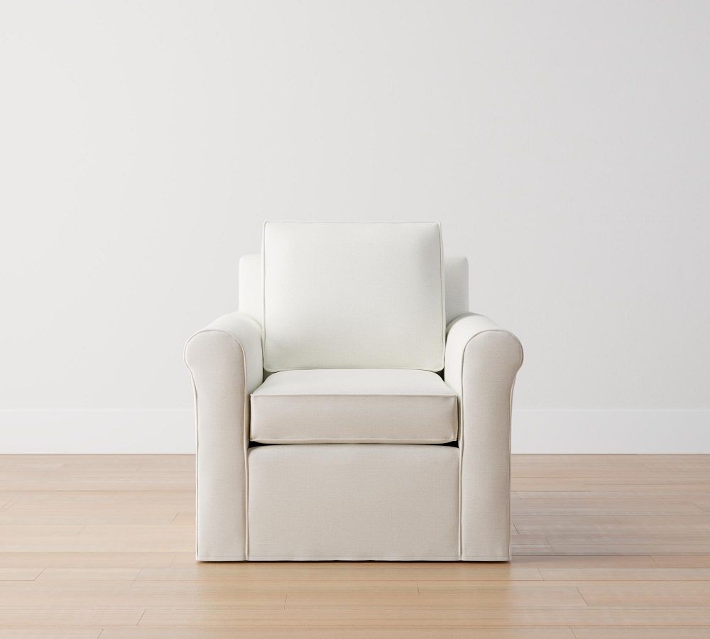 Cameron Roll Arm Slipcovered Swivel Armchair | Pottery Barn