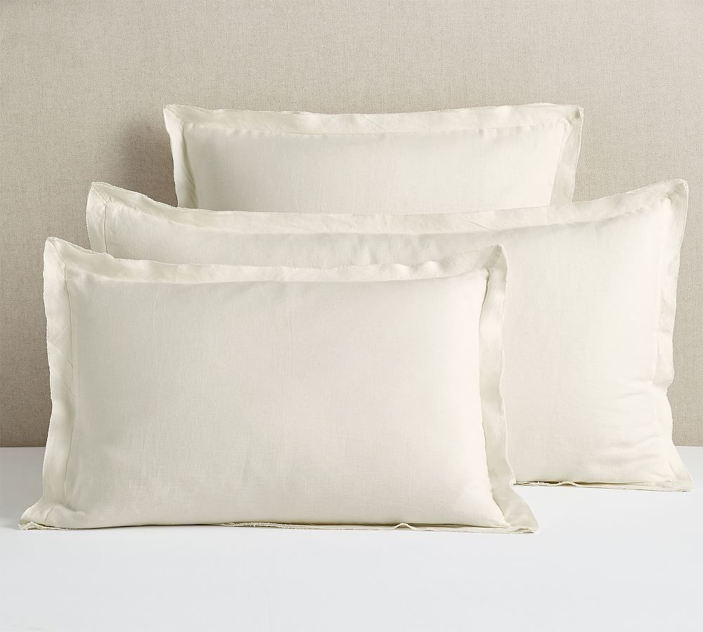 Belgian Flax Linen Double Flange Pillow Shams - Natural | Pottery Barn