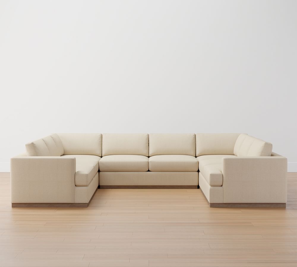 Carmel Recessed Square Arm Upholstered U-Shaped Sectional with Wood ...