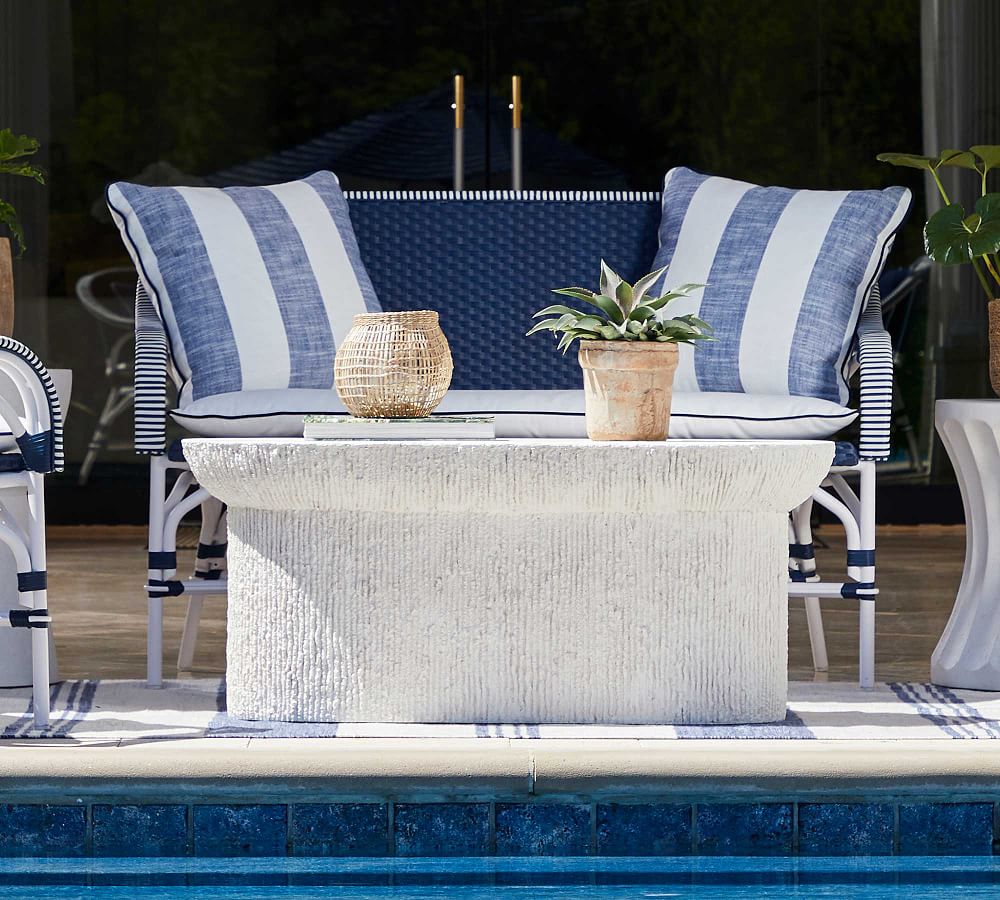 Tina Cast Stone Oval Outdoor Coffee Table | Pottery Barn