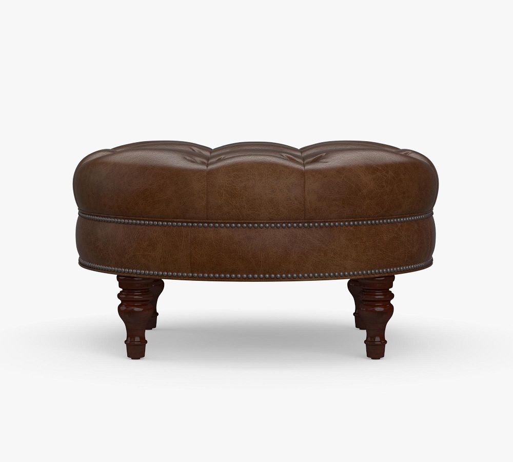 Martin Round Leather Ottoman | Pottery Barn