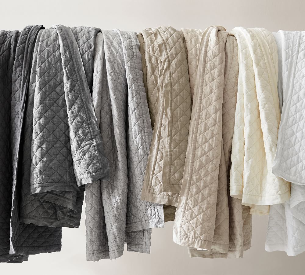 White Belgian Flax Linen Diamond Quilt & Sham | Pottery Barn