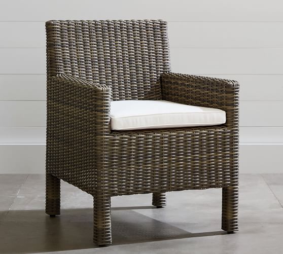 Torrey Wicker Square Arm Outdoor Dining Chair | Pottery Barn