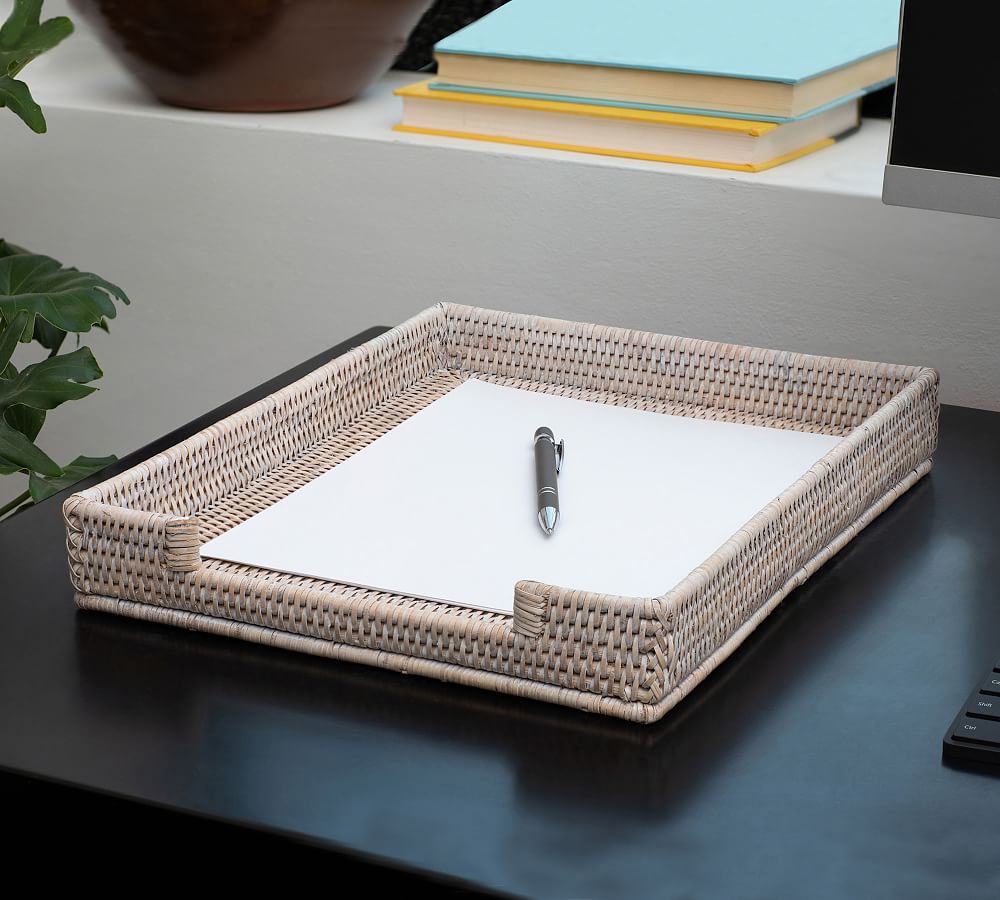 Tava Handwoven Rattan Office Paper Tray | Pottery Barn