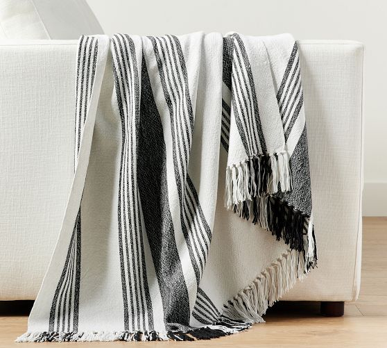 Modern Farmhouse Handwoven Striped Throw Blanket | Pottery Barn
