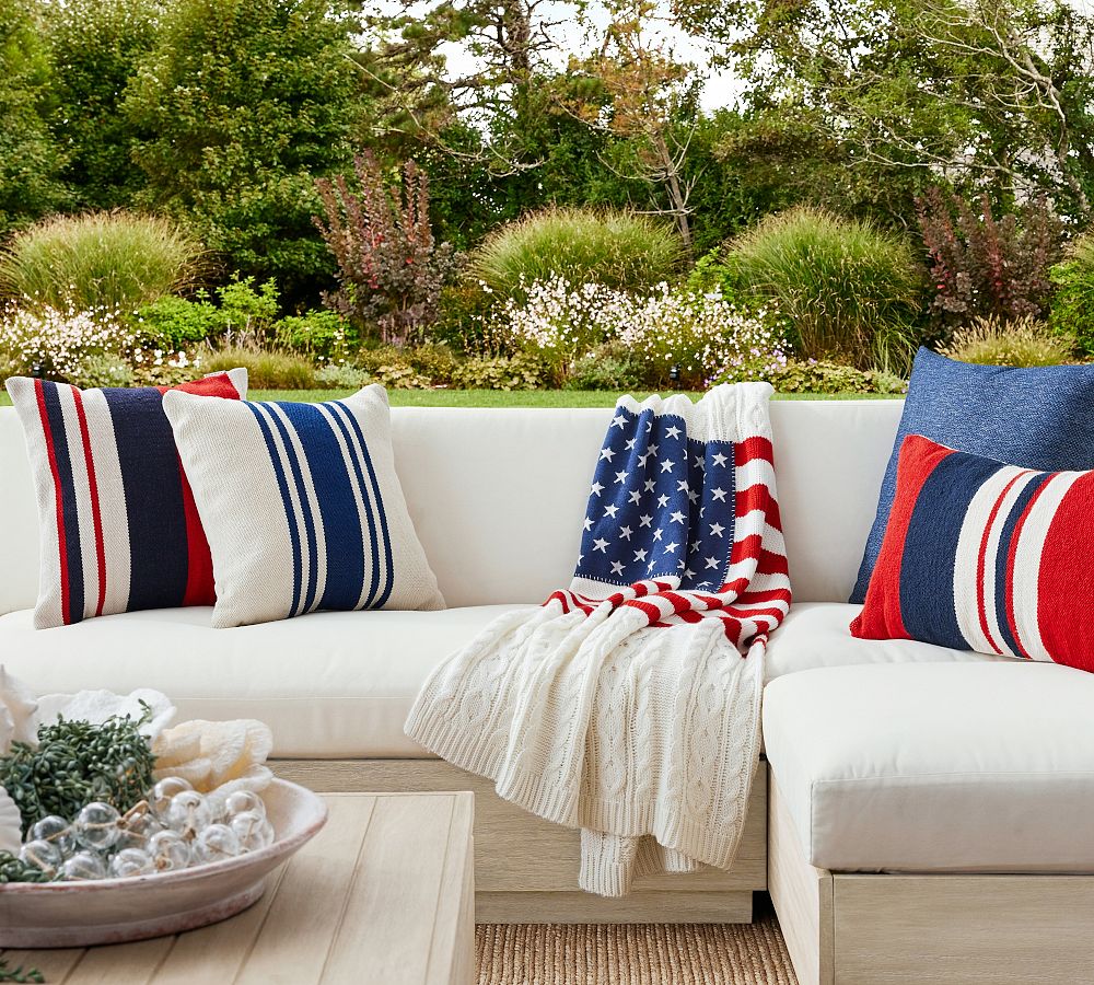 Modern Farmhouse Striped Outdoor Throw Pillow | Pottery Barn