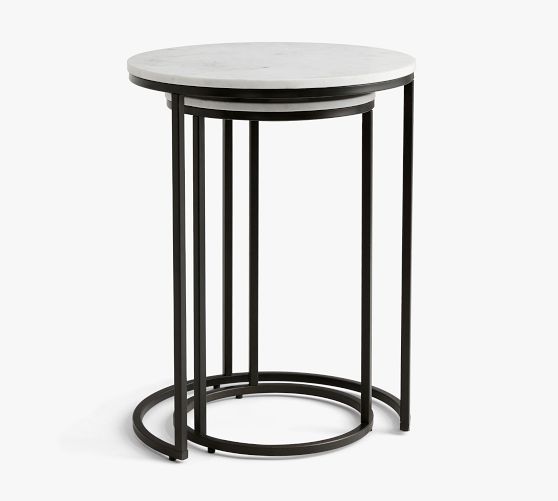 Delaney Round Marble Nesting End Table | Pottery Barn