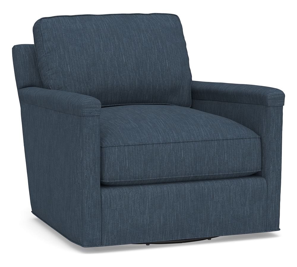OPEN BOX: Tyler Upholstered Square Arm Swivel Armchair - Indigo ...