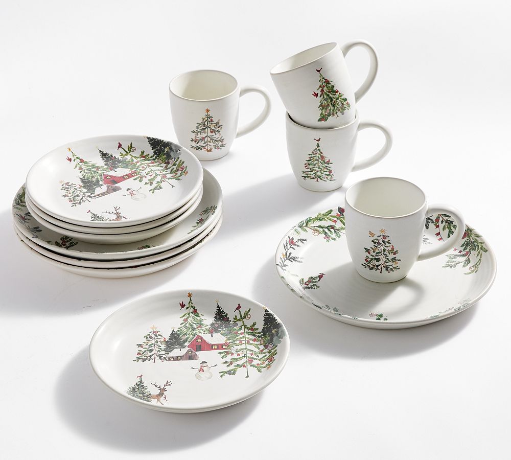 Christmas in the Country 12-Piece Stoneware Dinnerware Set | Pottery Barn