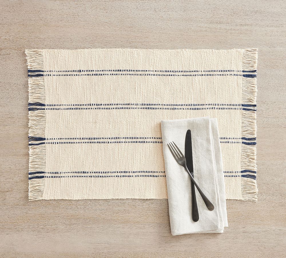 Becker Double Stripe Handwoven Cotton Placemats - Set of 4 | Pottery Barn