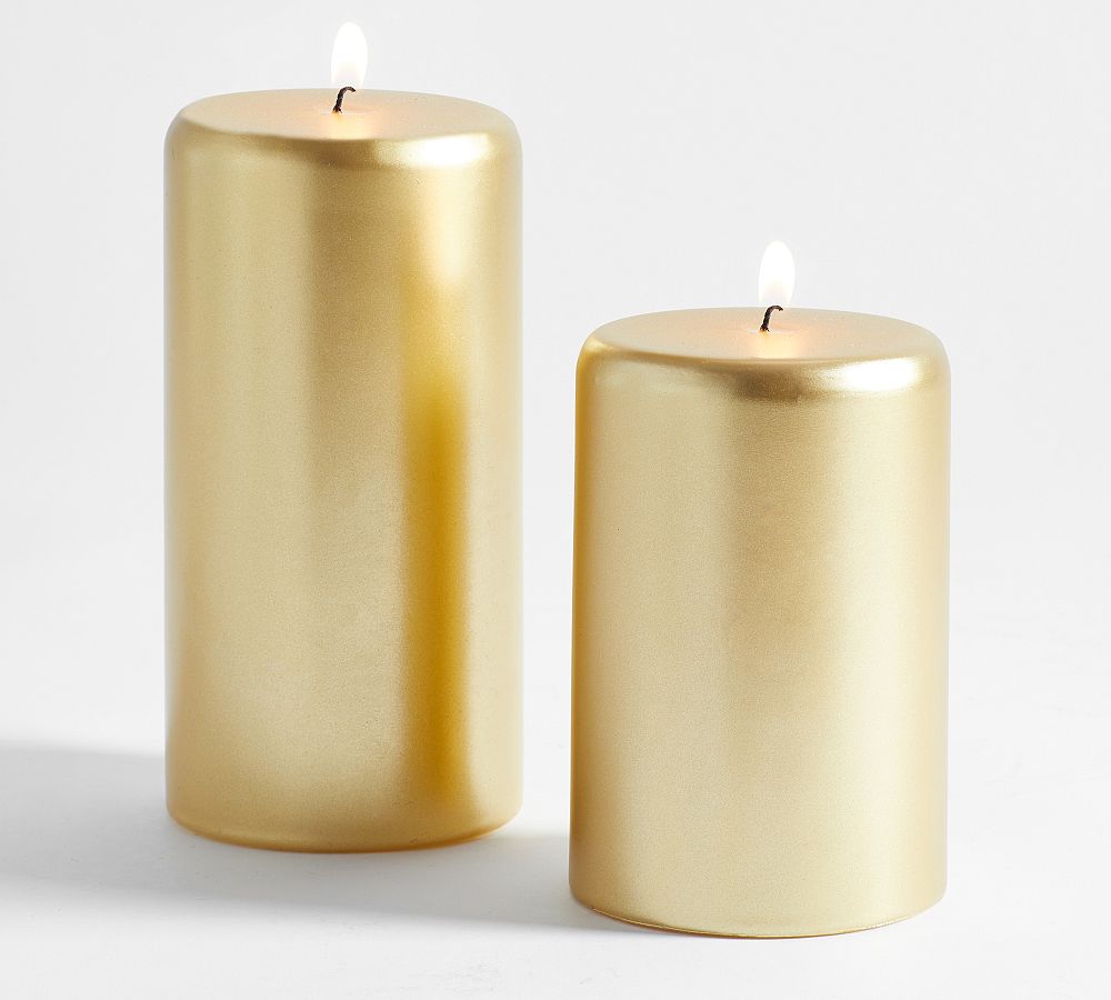 Modern Curved Gold Wax Pillar Candle | Pottery Barn