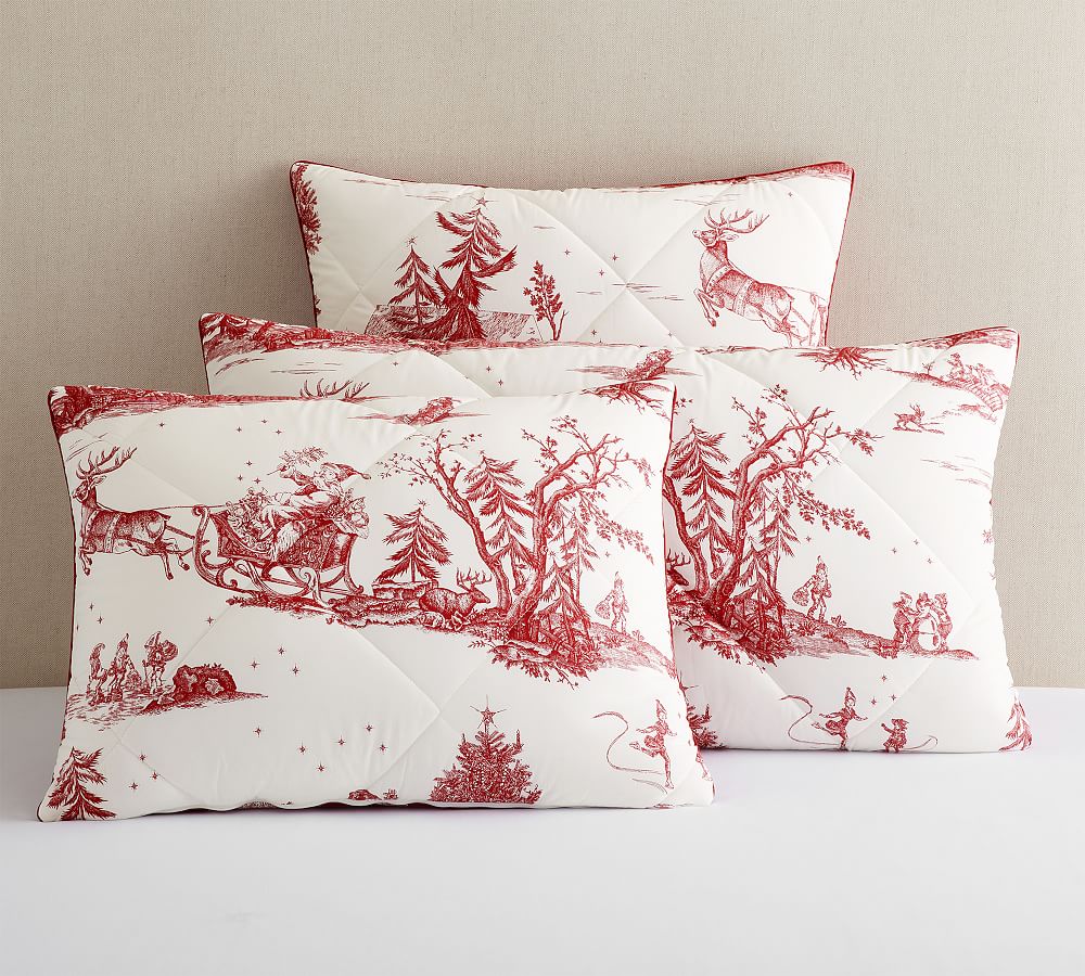 Santa Toile Reversible Percale Comforter | Pottery Barn