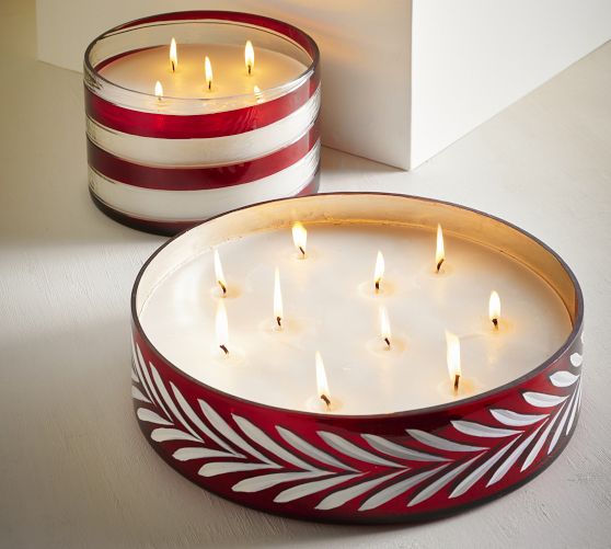 Candy Striped Glass Scented Candle - Frosted Peppermint | Pottery Barn