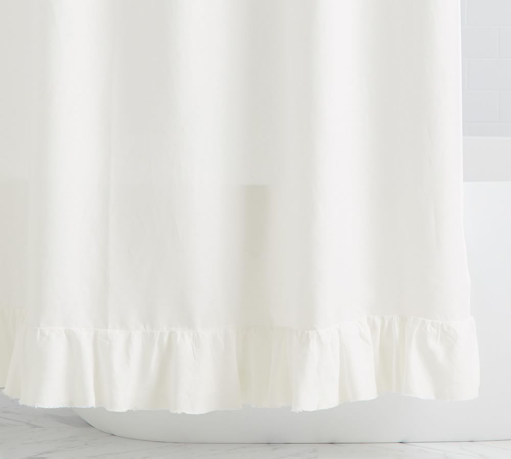 Belgian Flax Linen Ruffle Shower Curtain | Pottery Barn