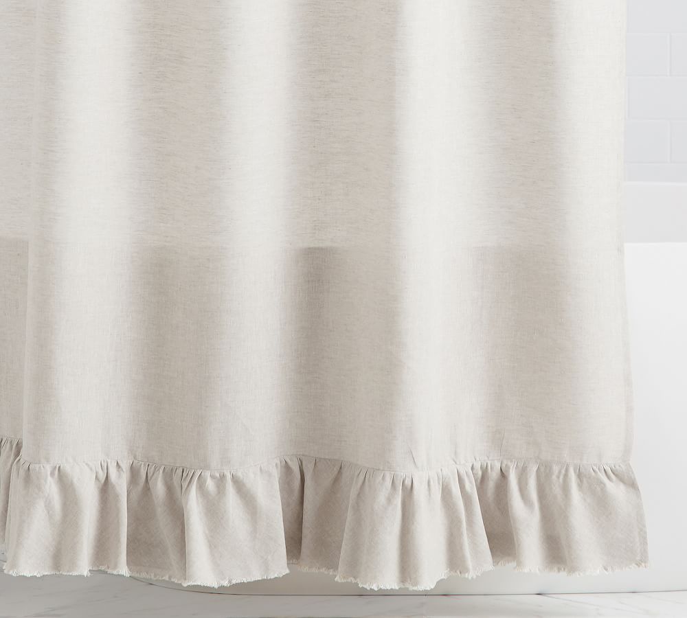 Belgian Flax Linen Ruffle Shower Curtain | Pottery Barn