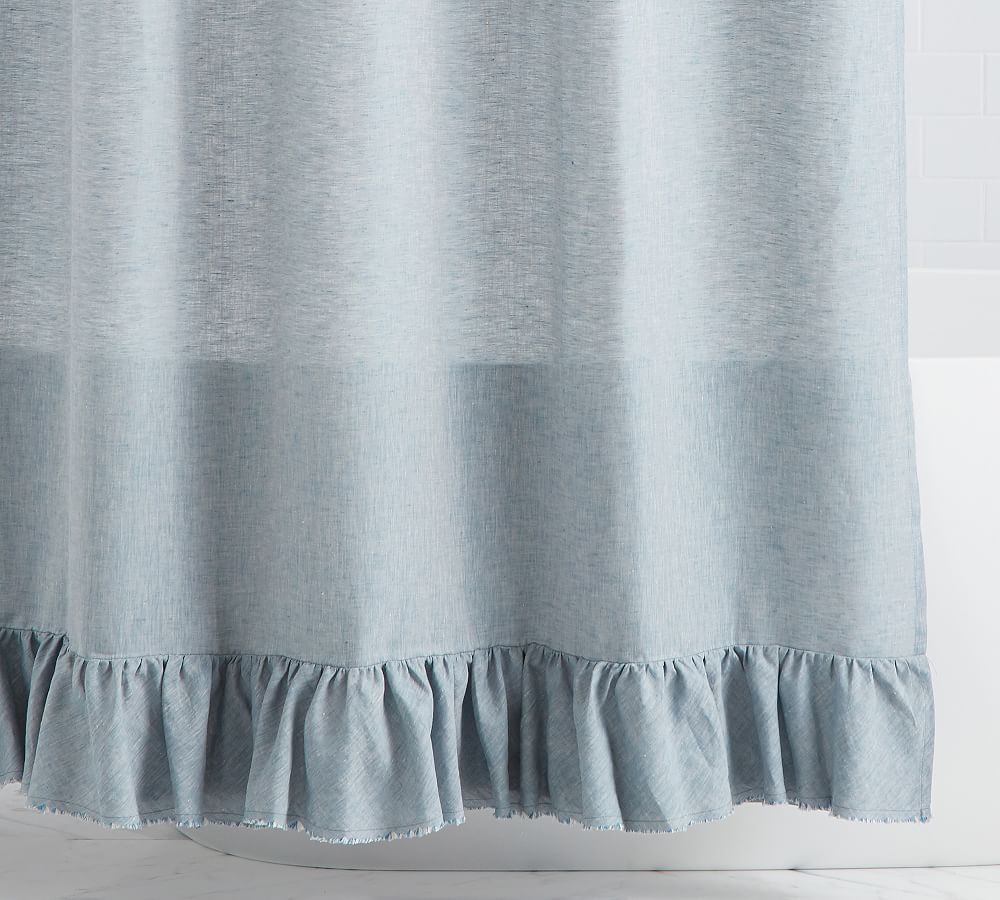 Belgian Flax Linen Ruffle Shower Curtain | Pottery Barn