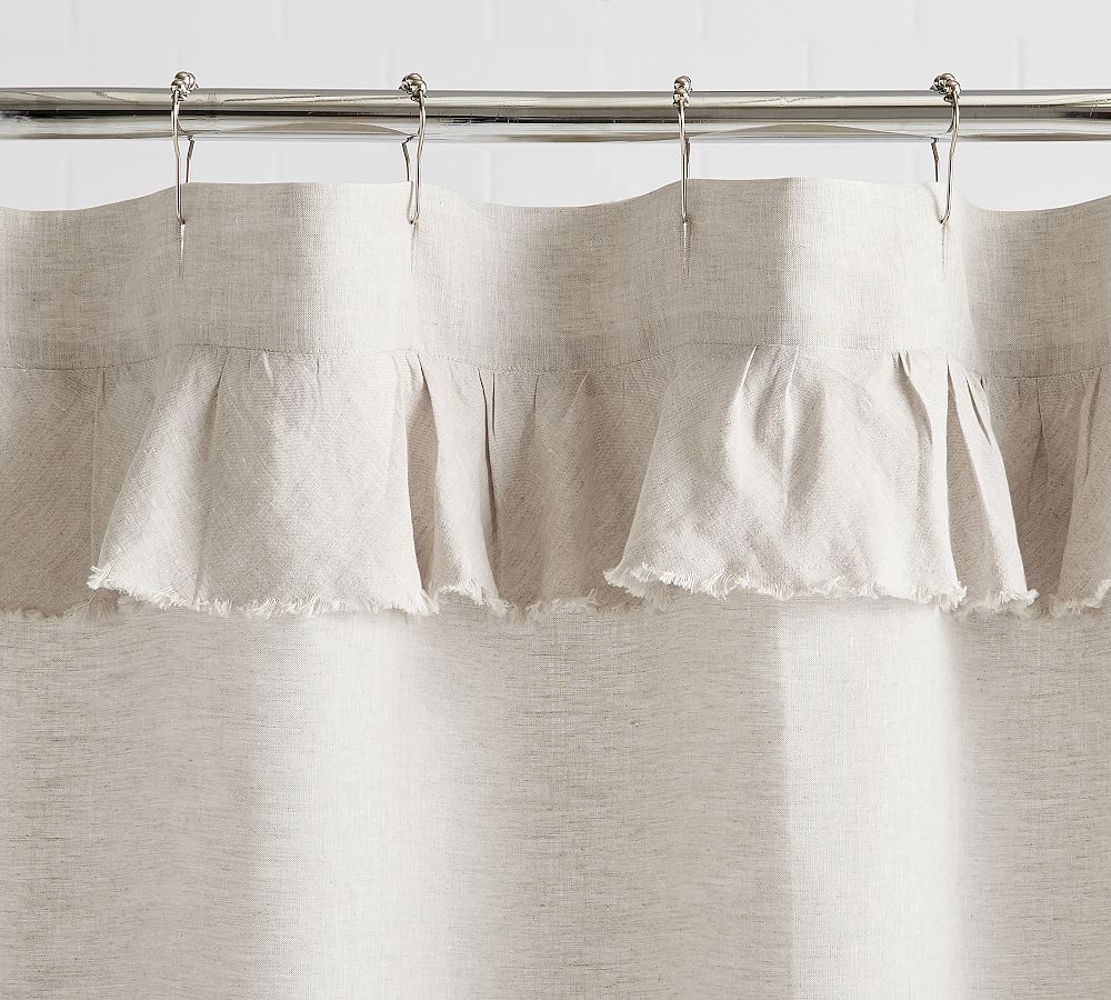 Belgian Flax Linen Ruffle Shower Curtain | Pottery Barn