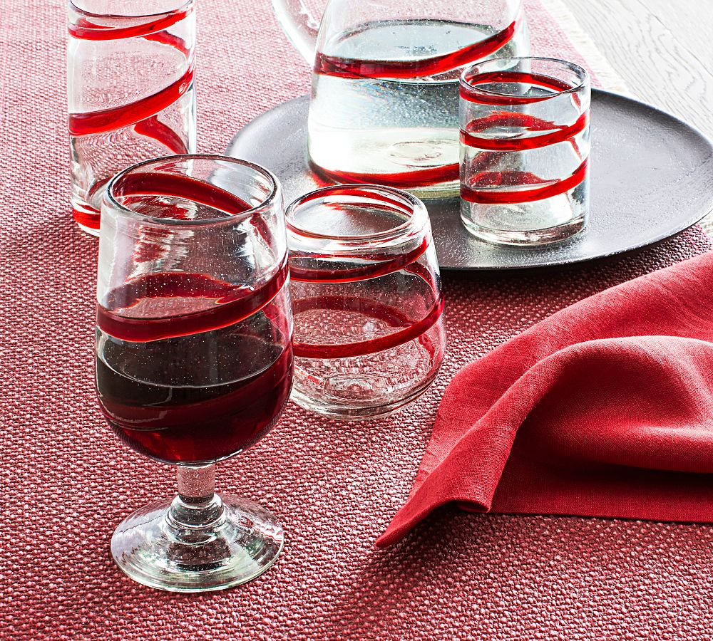 Red Ribbon Handcrafted Recycled Goblets | Pottery Barn