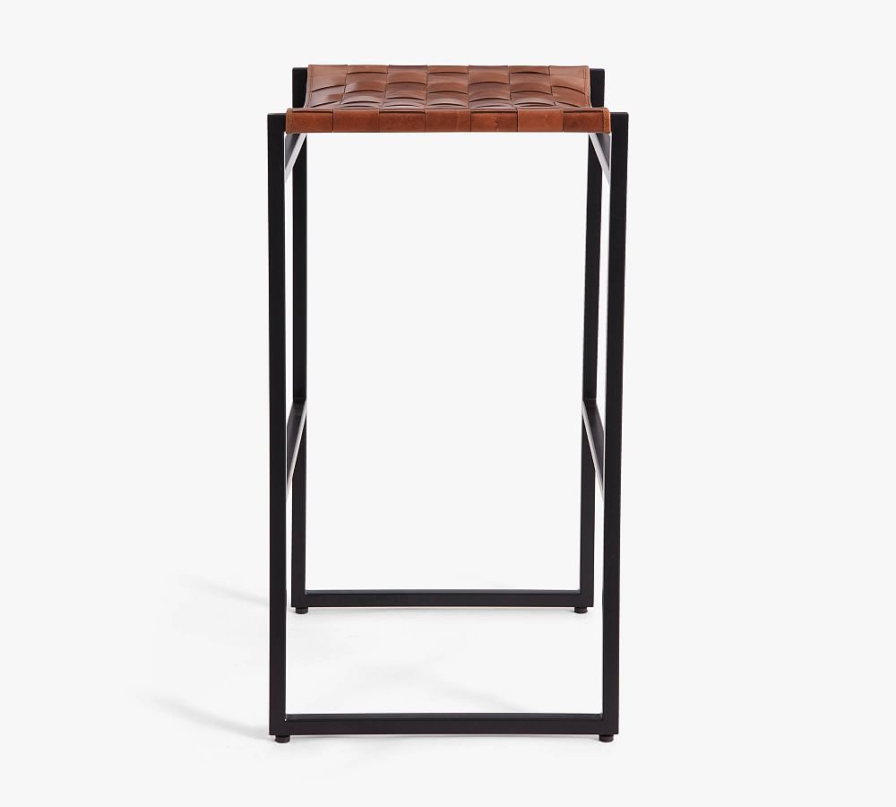 Hardy Woven Leather Backless Bar & Counter Stools | Pottery Barn