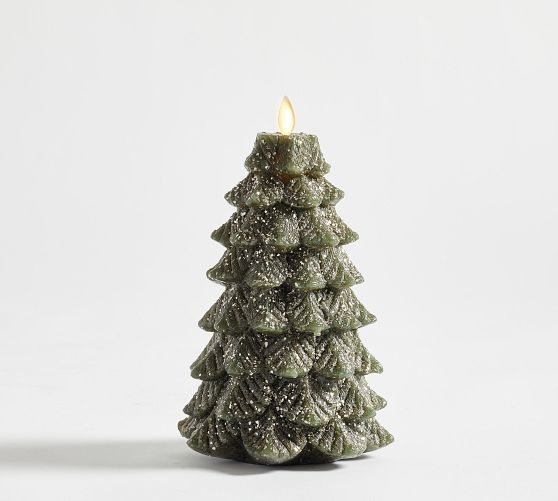 Premium Flickering Flameless Tree Candle - Glittery Green | Pottery Barn