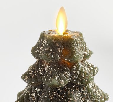 Premium Flickering Flameless Tree Candle - Glittery Green | Pottery Barn