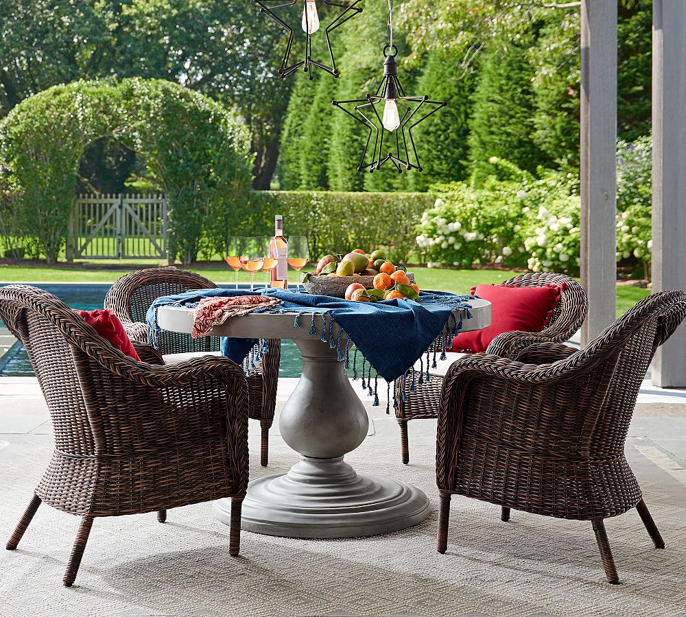Torrey Wicker Roll Arm Outdoor Dining Chair | Pottery Barn