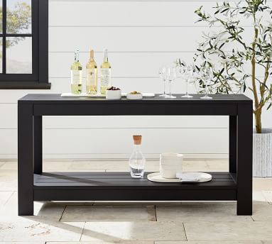 Malibu 60" Metal Outdoor Console Table, Black | Pottery Barn